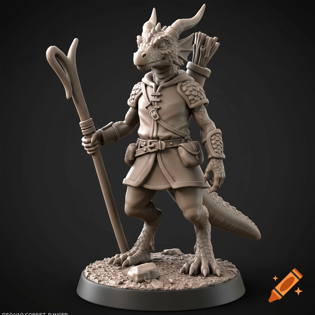 Anthropomorphic dragon forest ranger 3D model on Craiyon