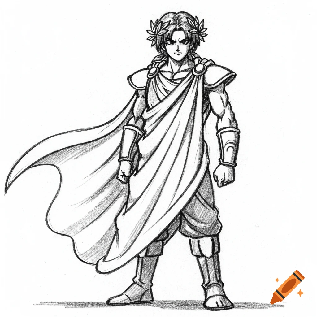Dragon Quest style pencil sketch of a man with laurel hair in a toga on ...