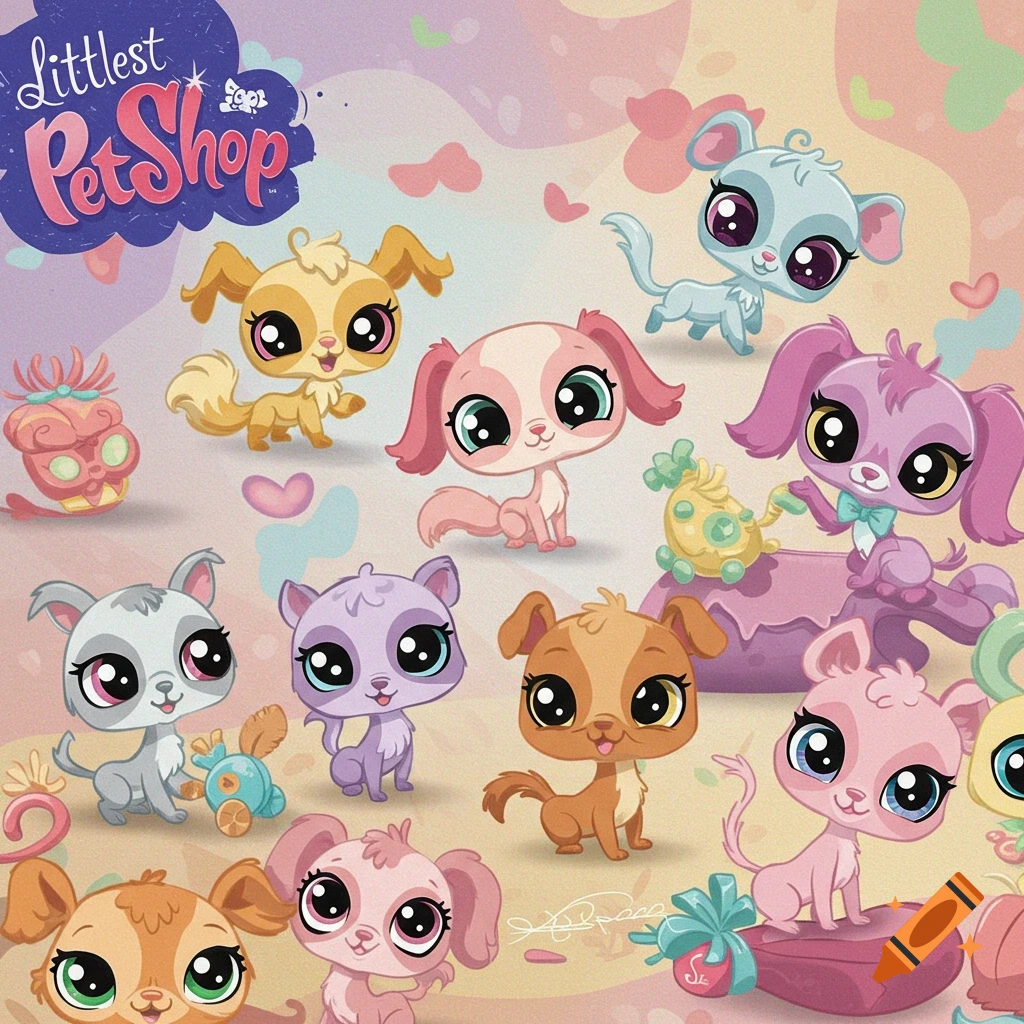 Picture of cute cartoon animals in Littlest Pet Shop style. on Craiyon