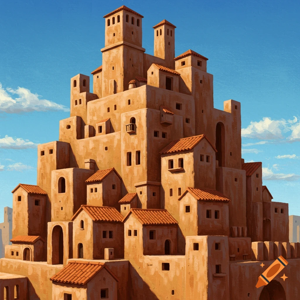 Clay mini-architecture project featuring towers, walls, and houses. on ...