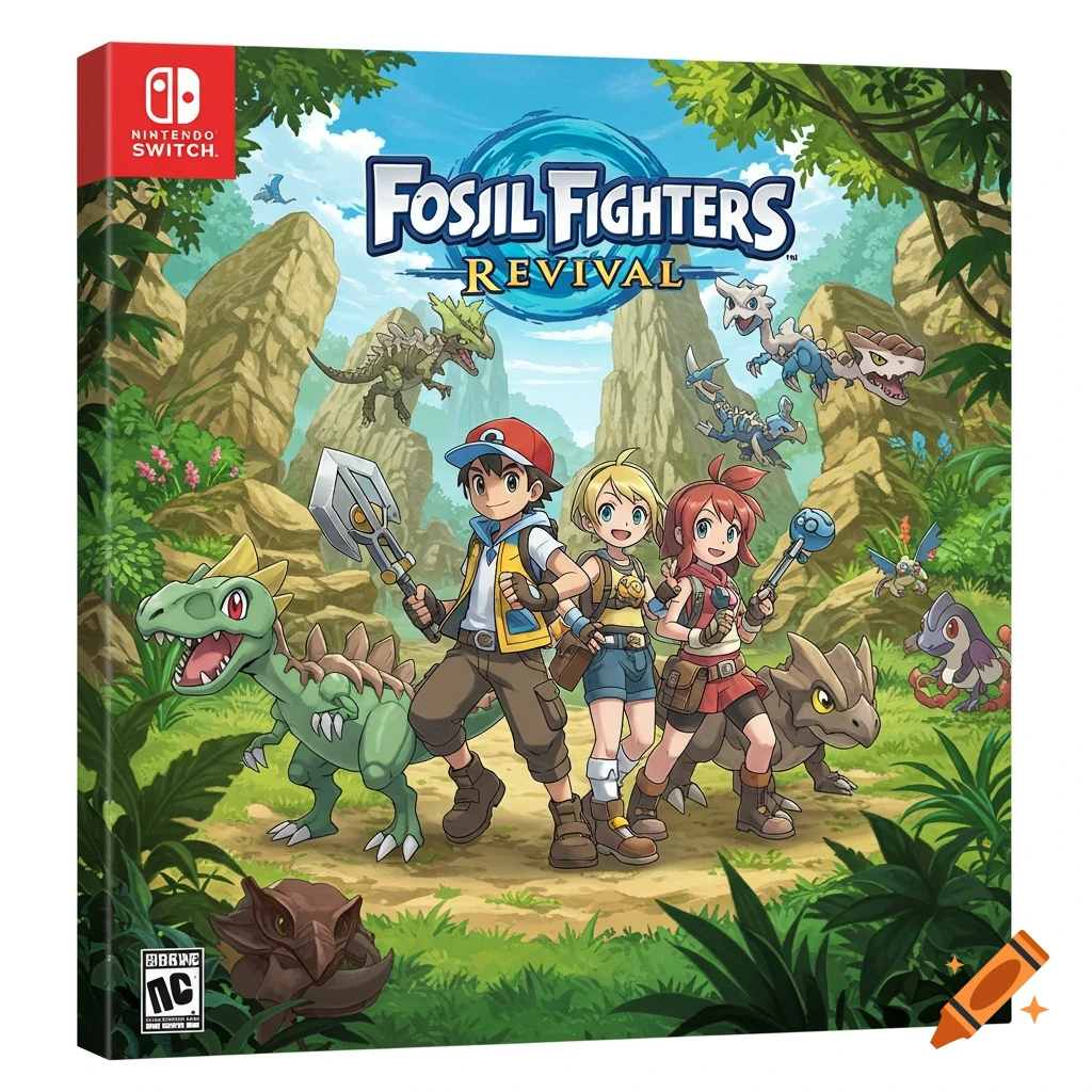 Nintendo Switch game box art for Fossil Fighters: Revival, showing ...