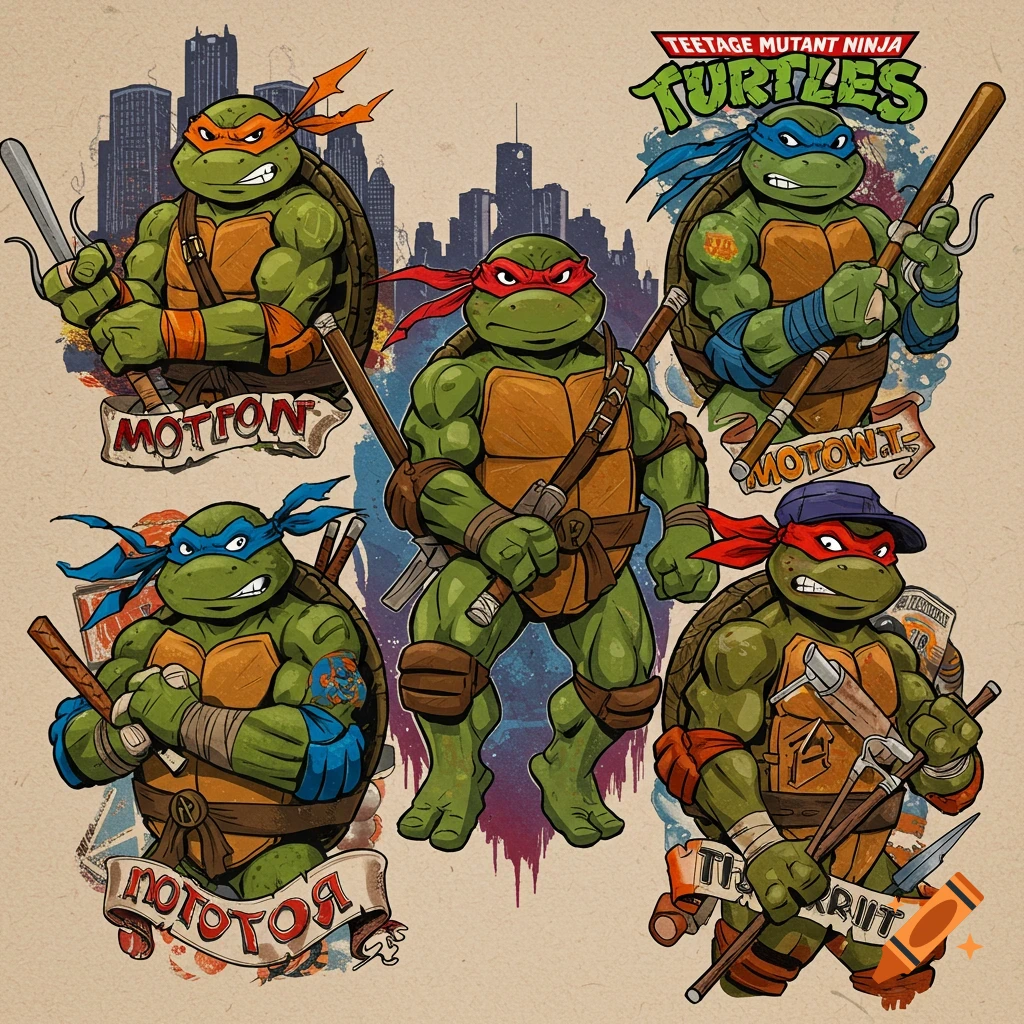 Michelangelo, the Teenage Mutant Ninja Turtle, jumps while wielding ...