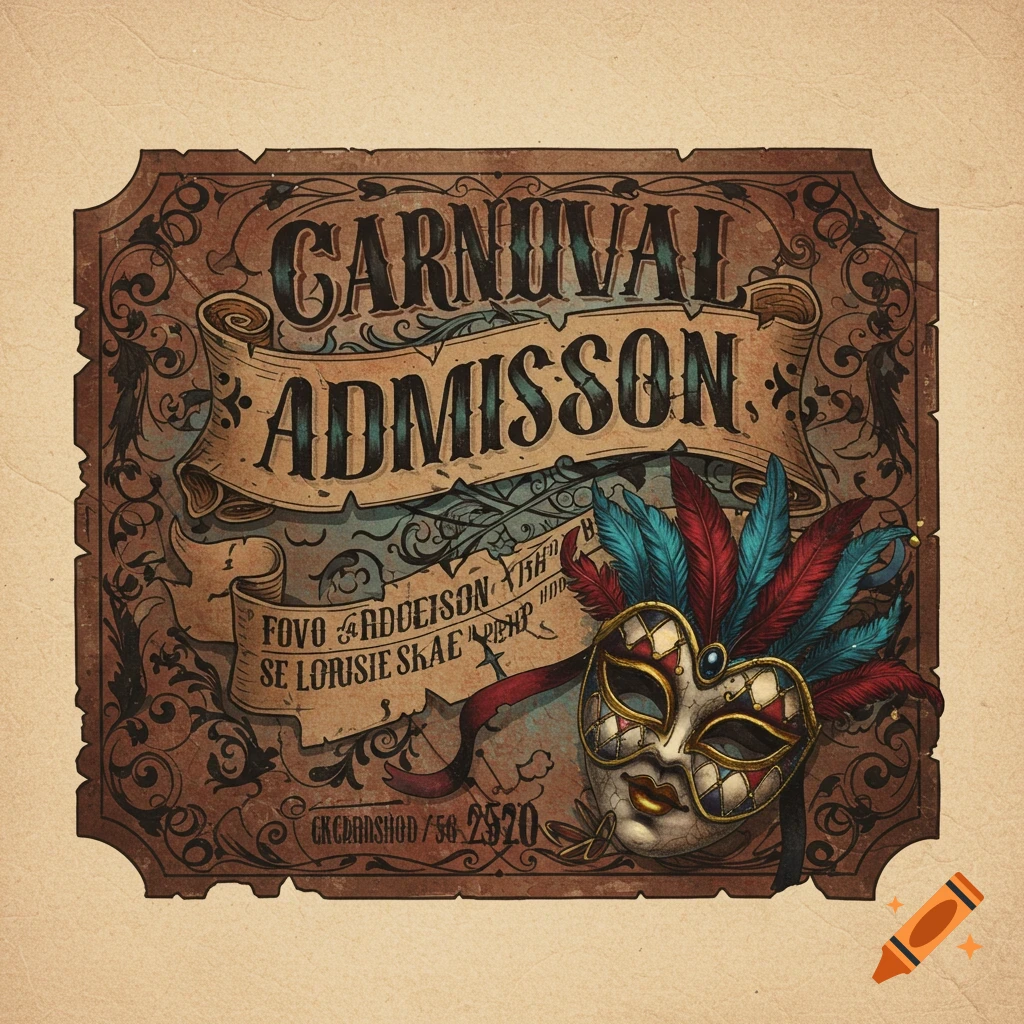 Gothic style illustration of a carnival admission ticket with a ...
