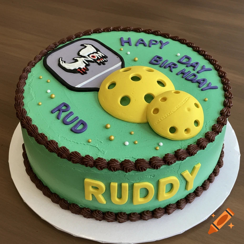 Venom pickleball cake with 'Happy Birthday Rudy' text on Craiyon