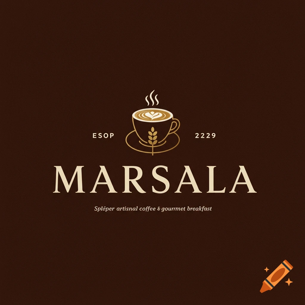 Marsala café logo with wheat stalk 'S' and coffee cup icon on Craiyon