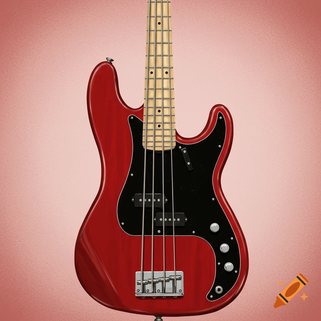 Candy cola red precision bass with black pick guard and maple fretboard ...