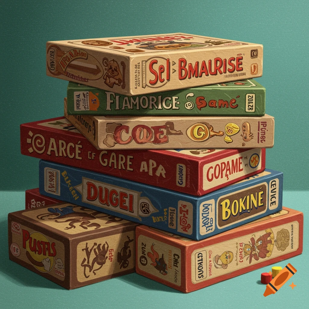 Stack of board games on Craiyon