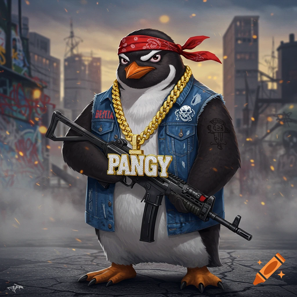Penguin gangster with diamond chain and MP9 on Craiyon