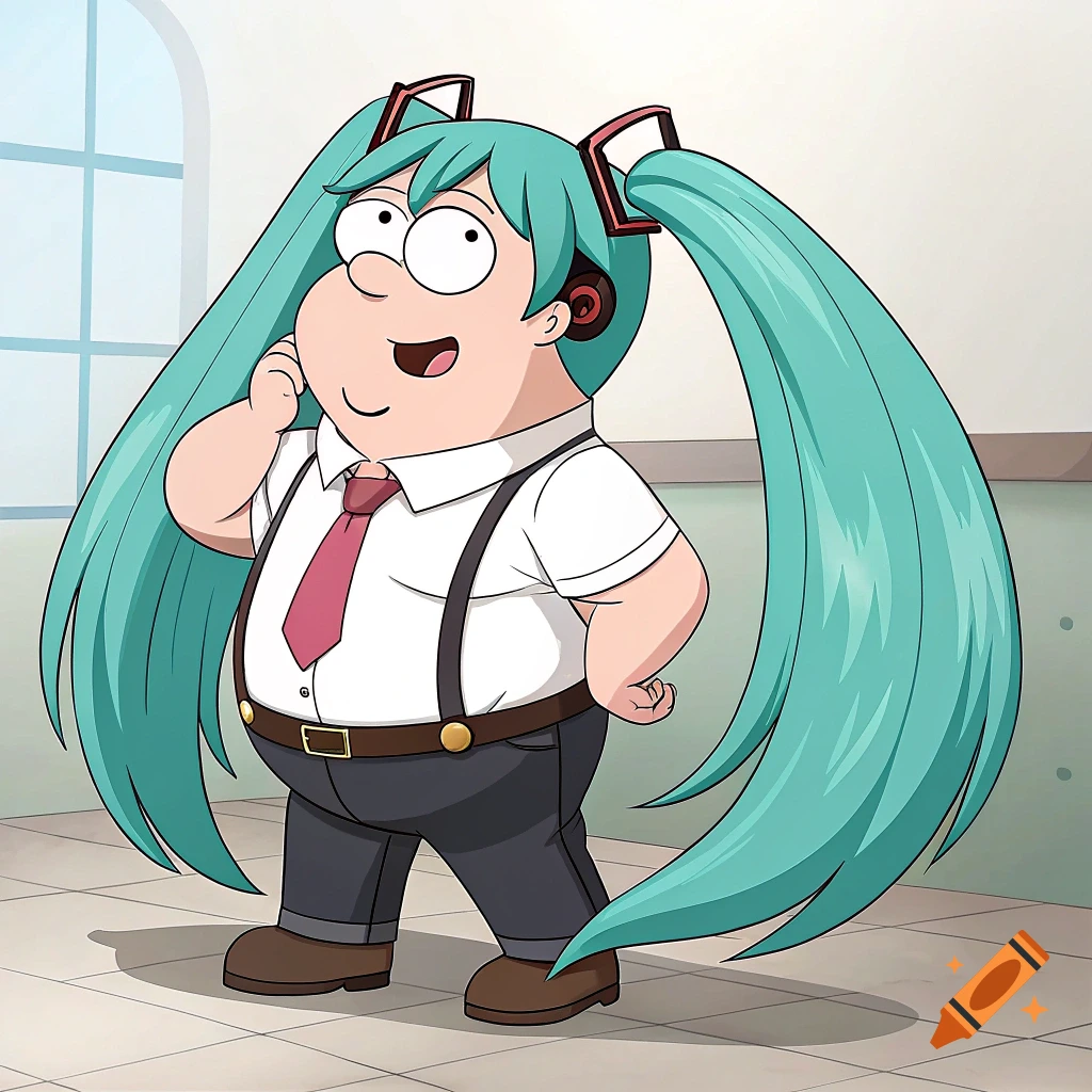 Peter Griffin with Hatsune Miku hairstyle on Craiyon