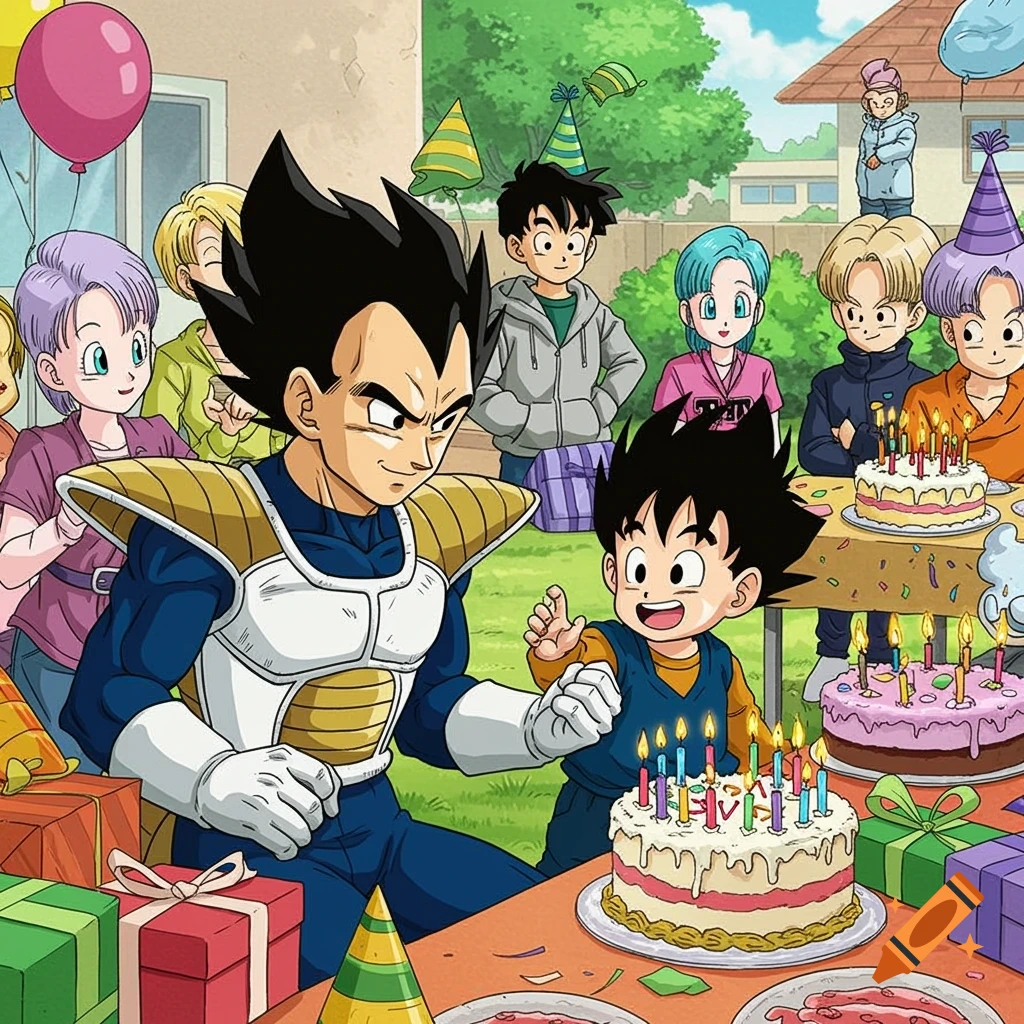 Vegeta throwing a birthday party for kid Trunks. on Craiyon