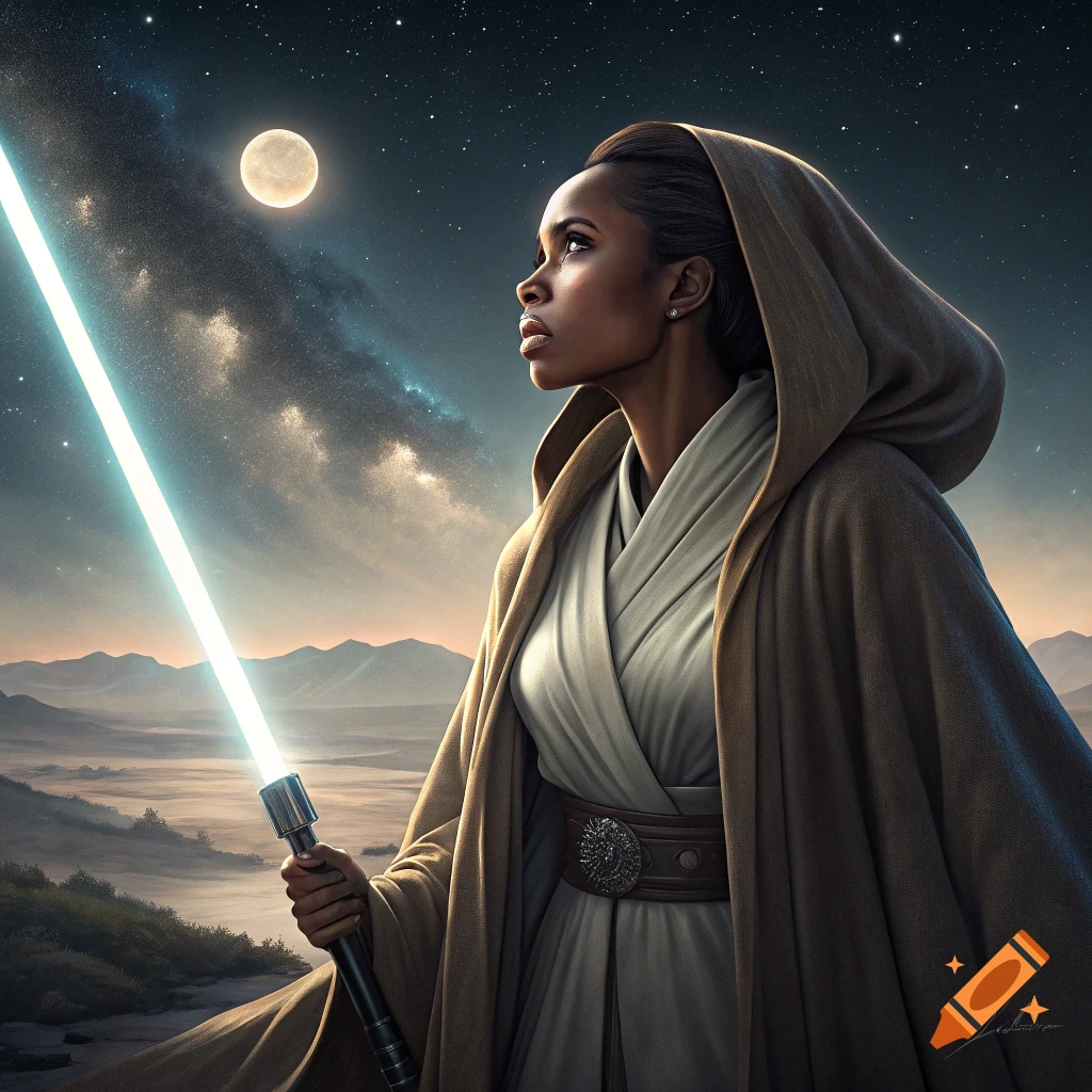 Tupac Shakur dressed as a Jedi holding a purple lightsaber on Craiyon