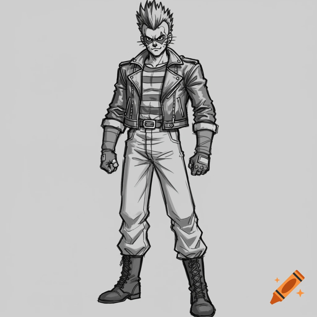Black and white sketch in Dragon Quest style of a young man with a ...