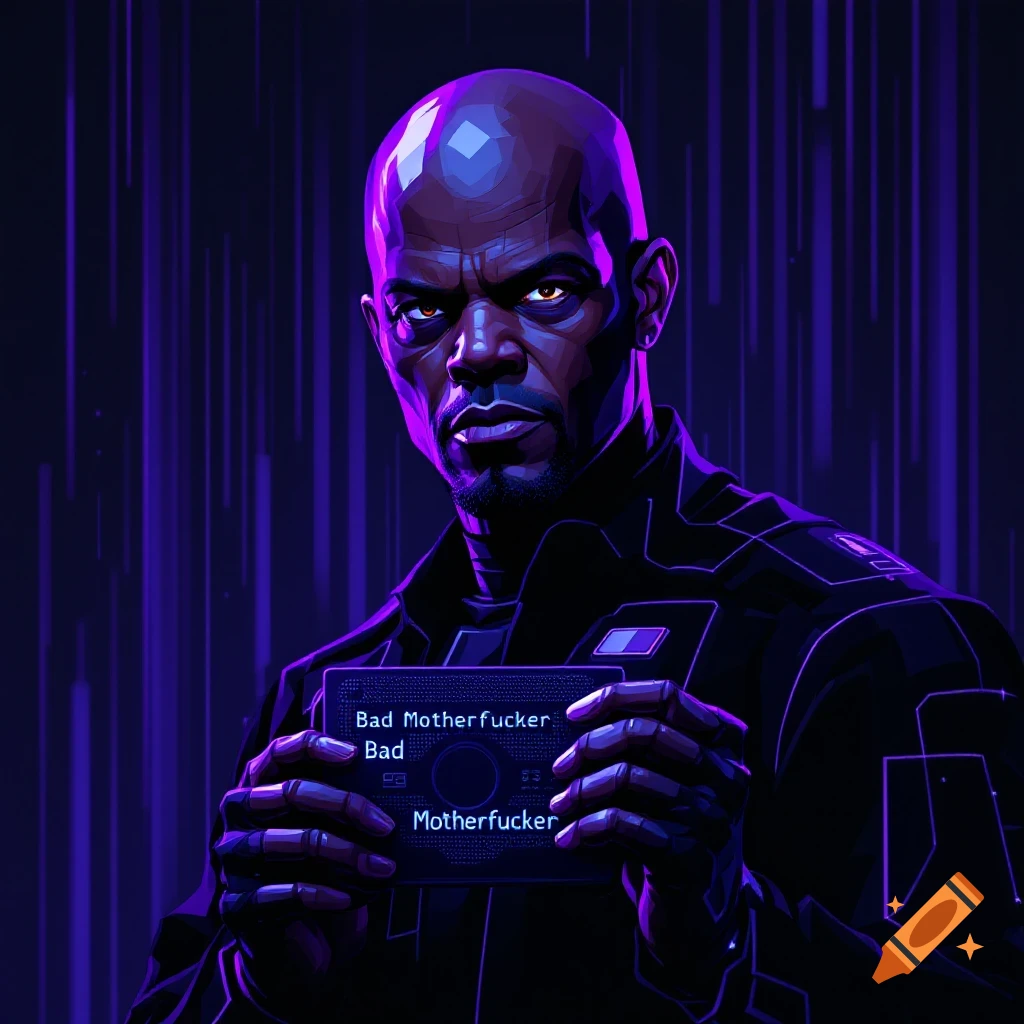 Samuel L. Jackson in Tron Legacy style with purple program lines and ...