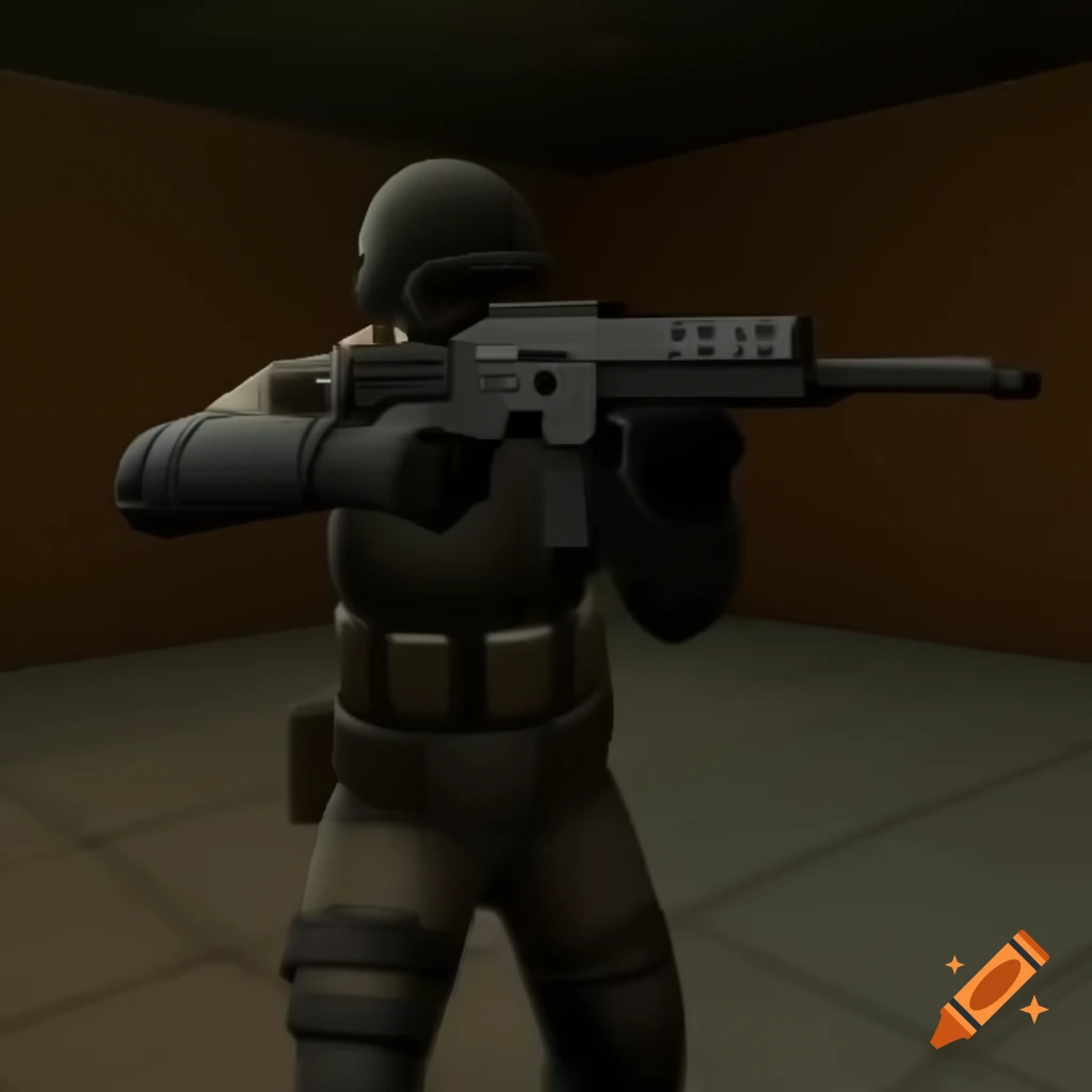 1990's tactical shooter character in unfinished game map render on Craiyon