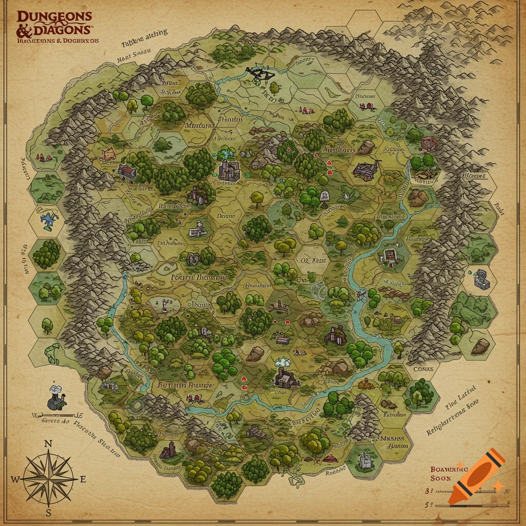 Fantasy continent map with northern mountain range on Craiyon