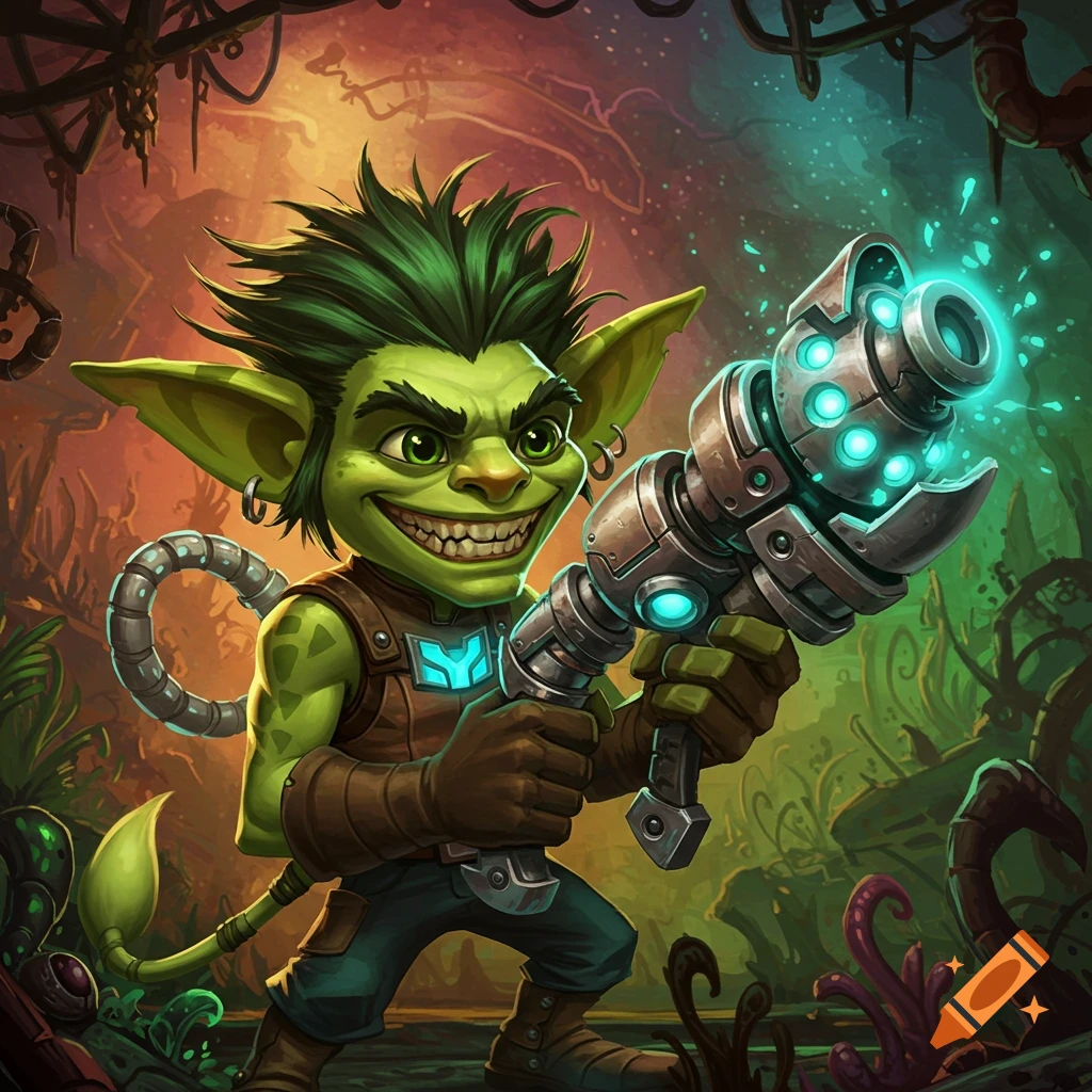 Green-skinned goblin girl riding a carousel in anime style on Craiyon