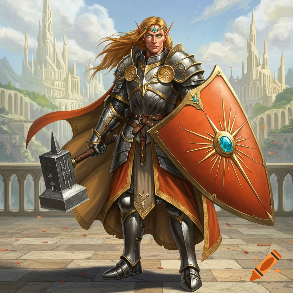 Aasimar paladin, blonde, lithe and muscular on Craiyon