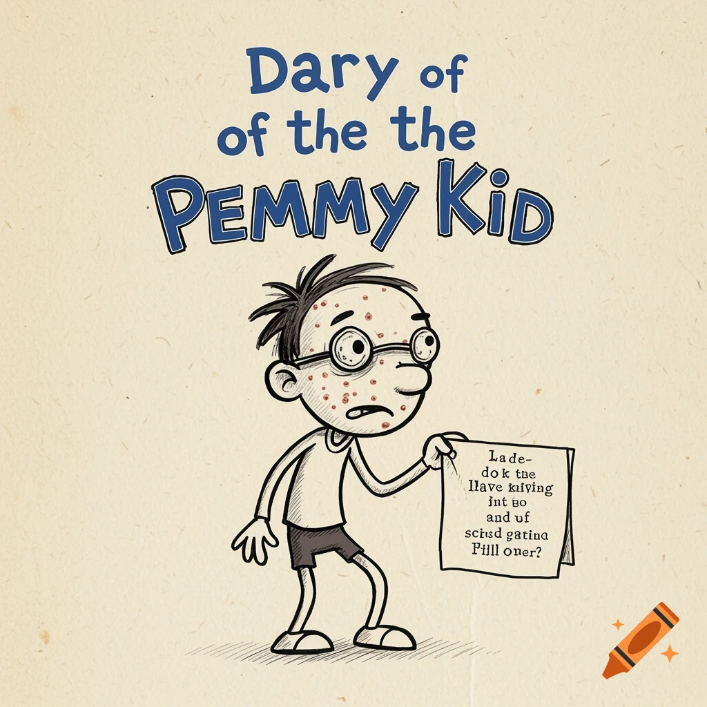 Book cover for 'Diary of the Pimply Kid' with a sketch of a kid with ...