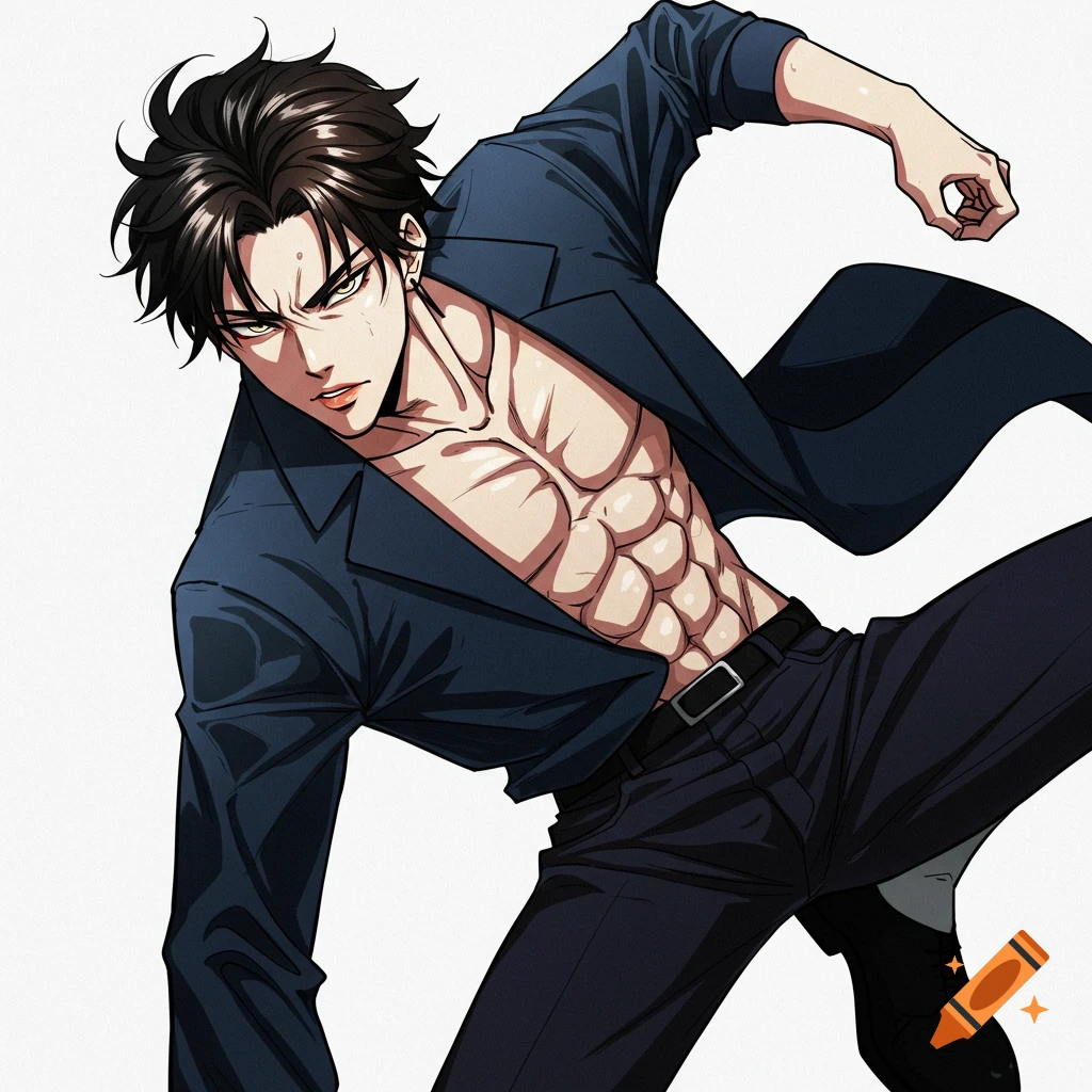 Semi-realistic manhwa-style illustration of a guy posing on Craiyon