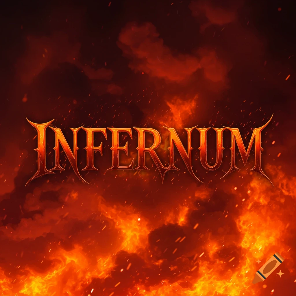 INFERNUM text with fire background on Craiyon