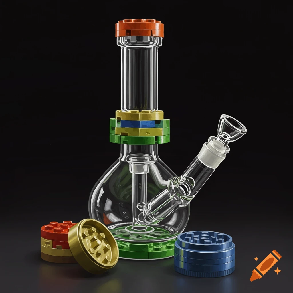 Lego glass bong and grinder set on Craiyon