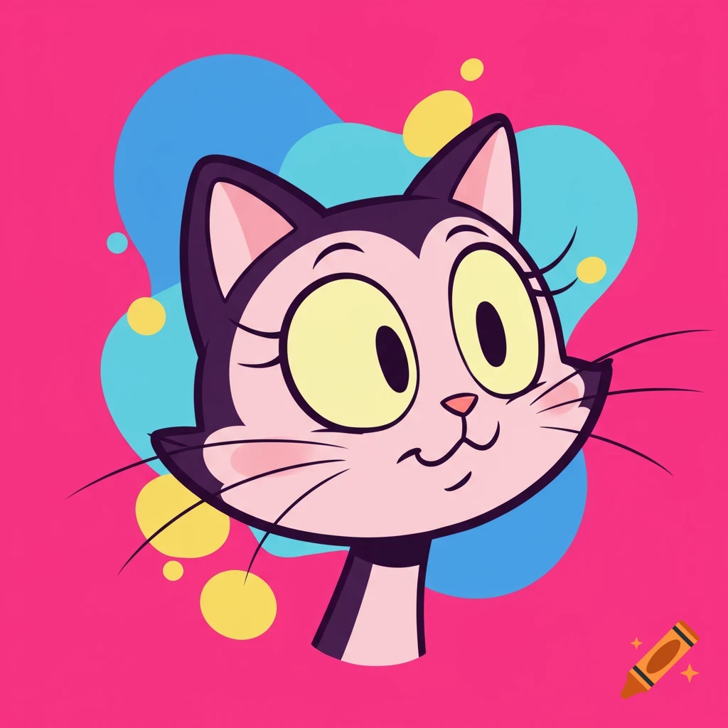 Cartoon black cat with heterochromia and devil horns playing tennis on ...