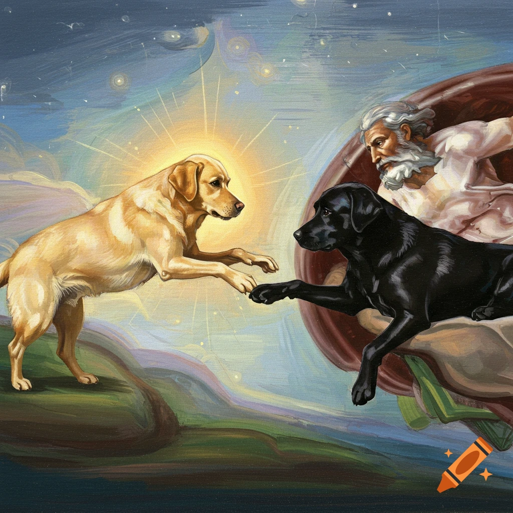 Creation of Adam parody with Labrador dogs on Craiyon