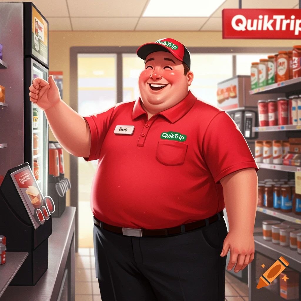A cheerful QuikTrip employee named Bob is giving a thumbs up in a store ...