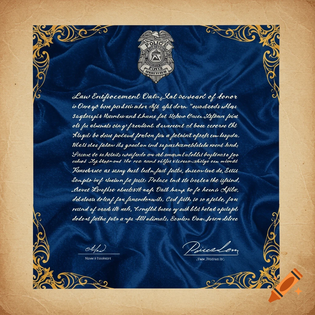 Law enforcement oath of honor certificate with police logo on blue ...