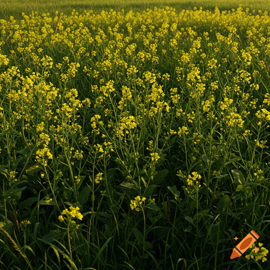 Black mustard plants in a meadow on Craiyon