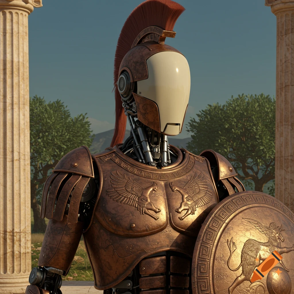 Robot in ancient Greek armor on Craiyon