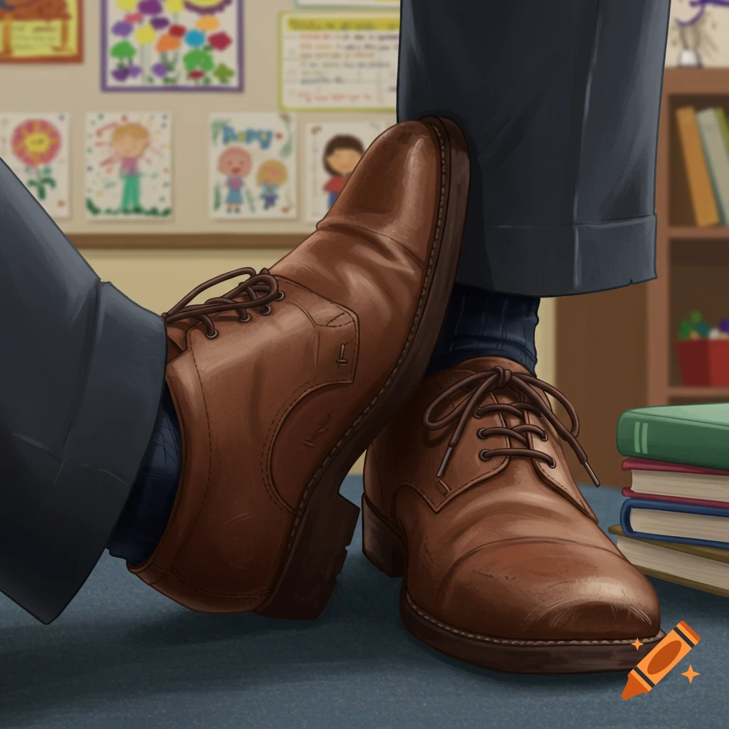 A close-up, photorealistic shot of polished brown leather men's dress ...