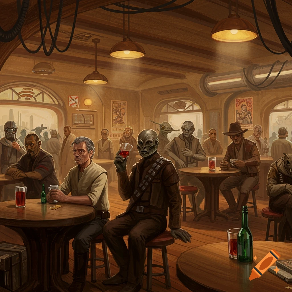 Rustic western-themed restaurant interior with saddle seats on Craiyon
