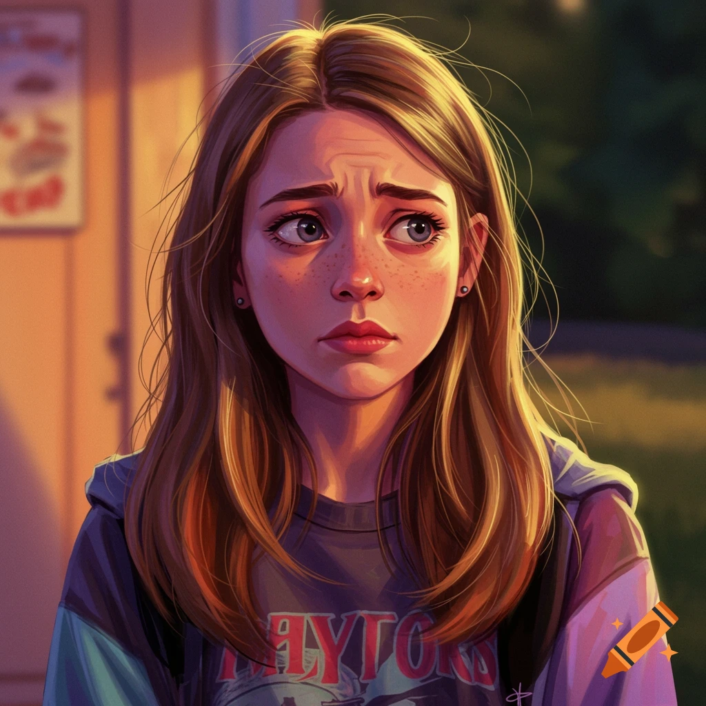 A 13-year-old girl experiencing nervous excitement on Craiyon