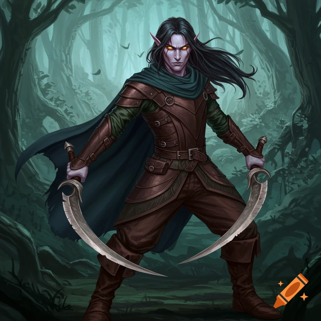 Drow with dual blade on Craiyon