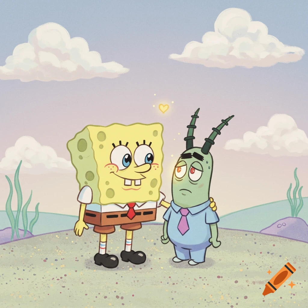 Spongebob and Plankton in Precious Moments art style on Craiyon