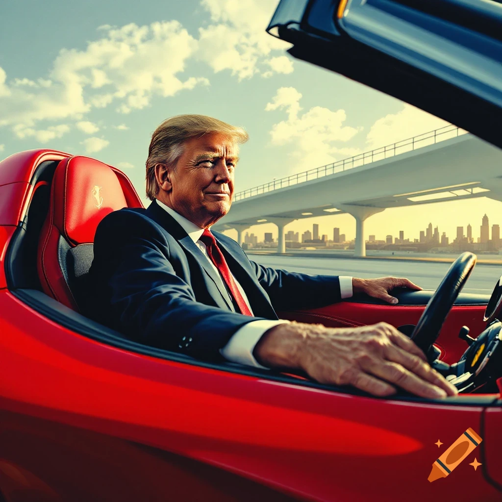 President driving a Ferrari on Craiyon