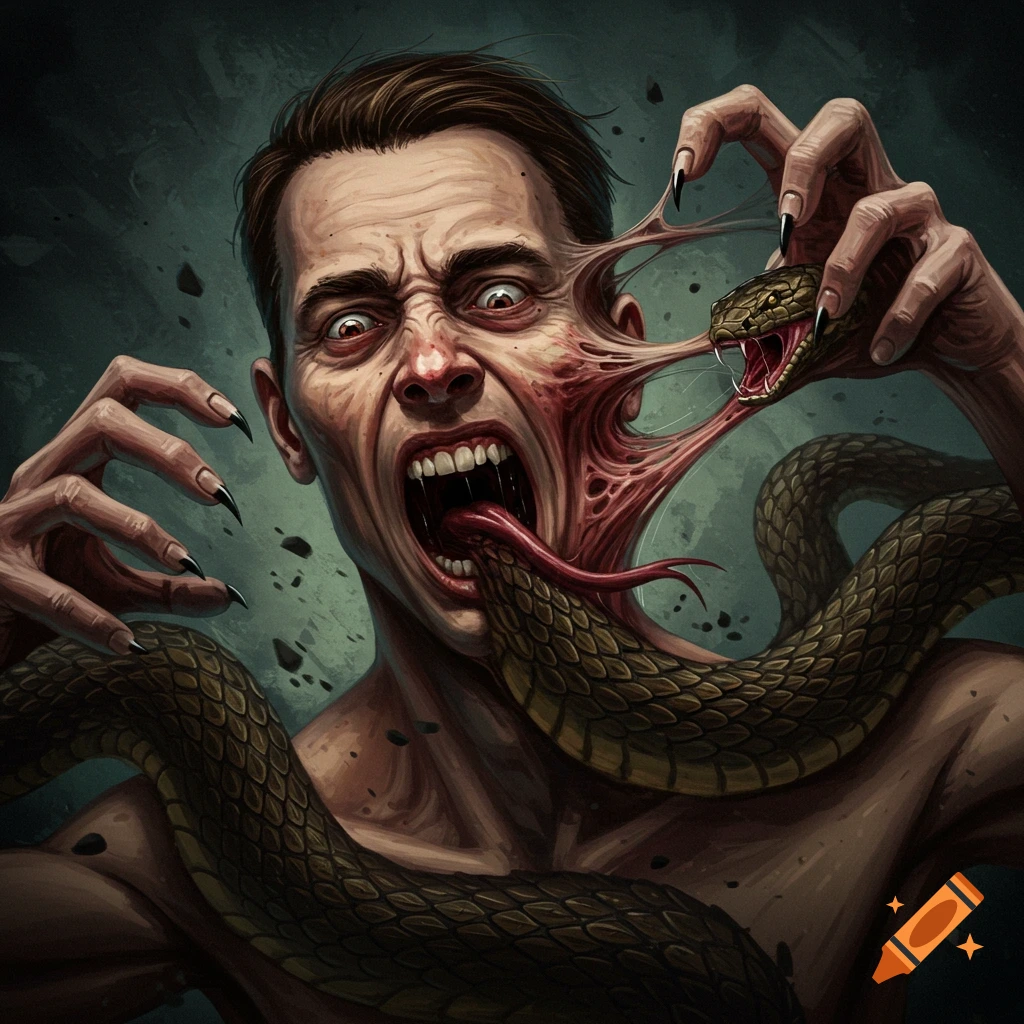 Man biting another man's ankle on Craiyon