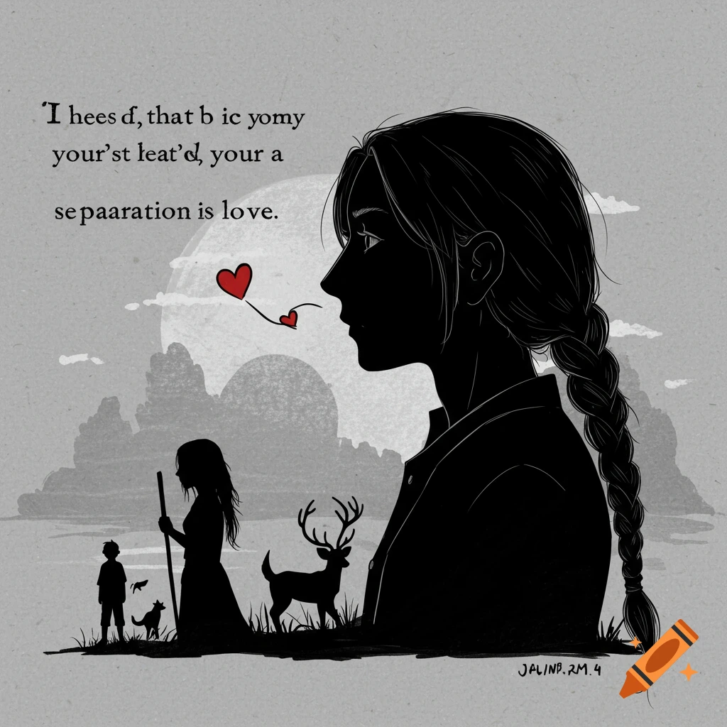 Silhouette drawing of a braided character expressing longing on Craiyon