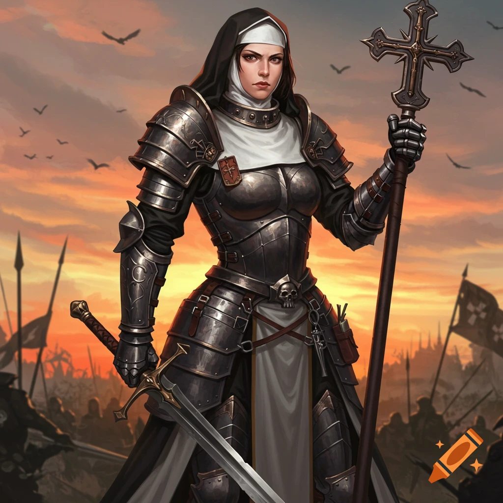 Male cleric in chain mail armor with mace and shield on Craiyon