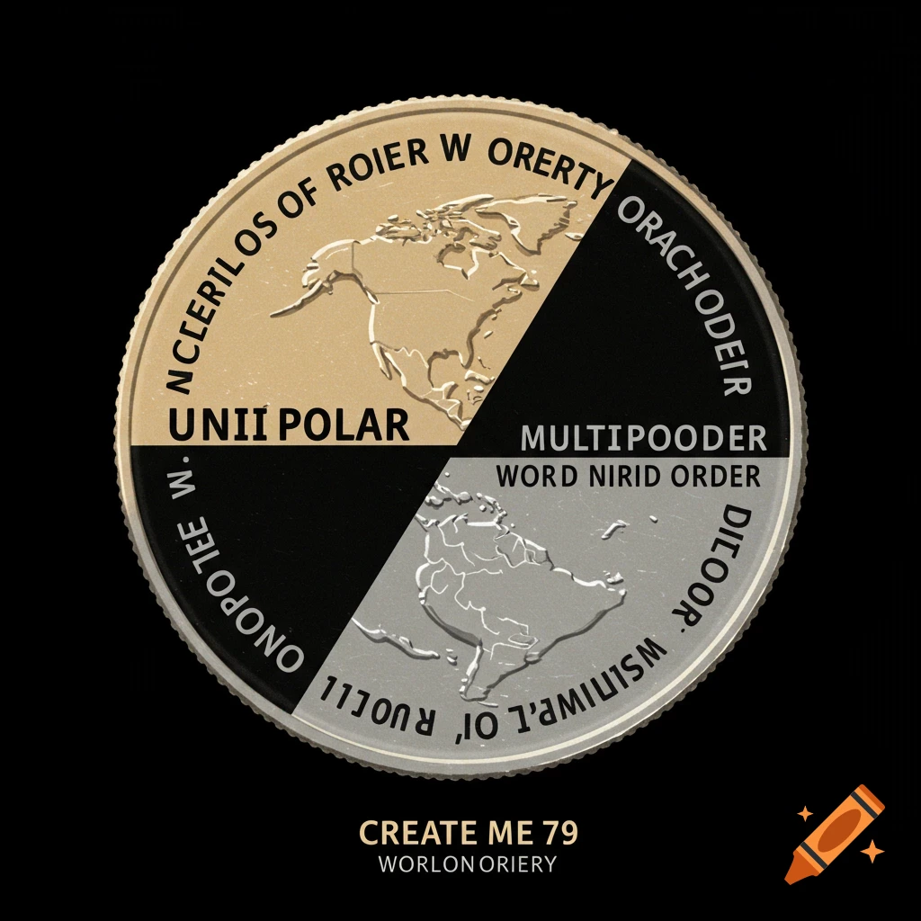 Coin with 'Unipolar World Order' and 'Multipolar World Order' text on ...