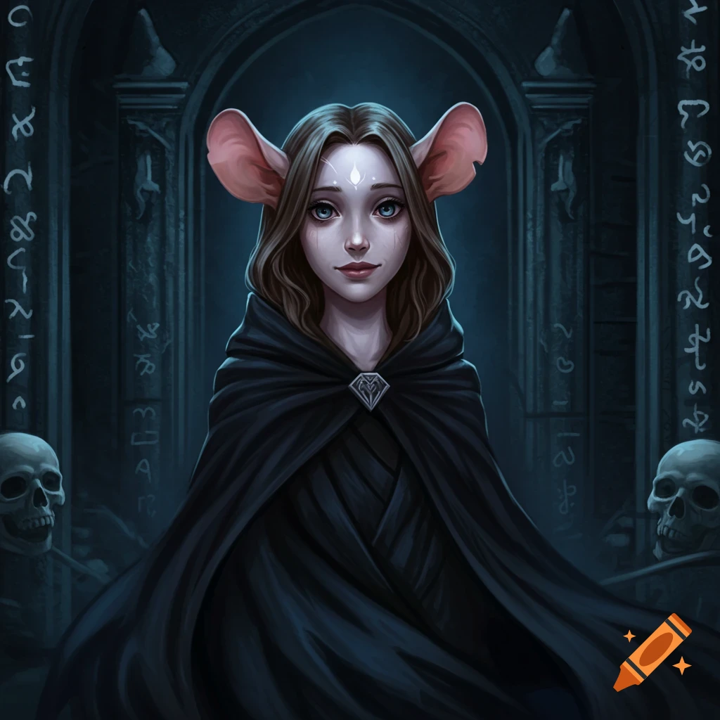 Human necromancer female with black cloak on Craiyon