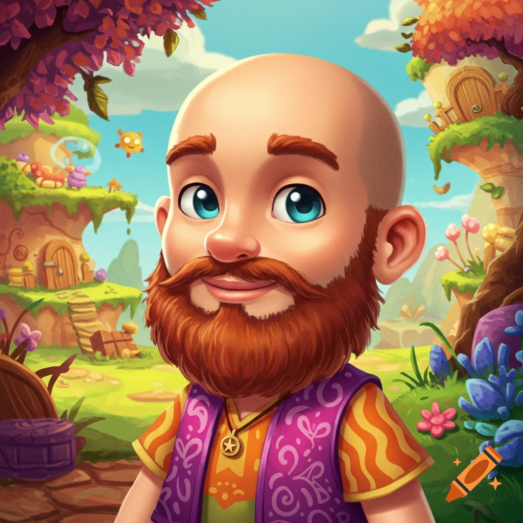 Bald young man with red-brown beard, Neopets style on Craiyon