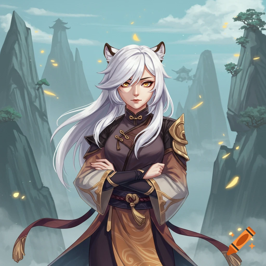 Liyuen Adeptus white tiger in human form from Genshin Impact on Craiyon