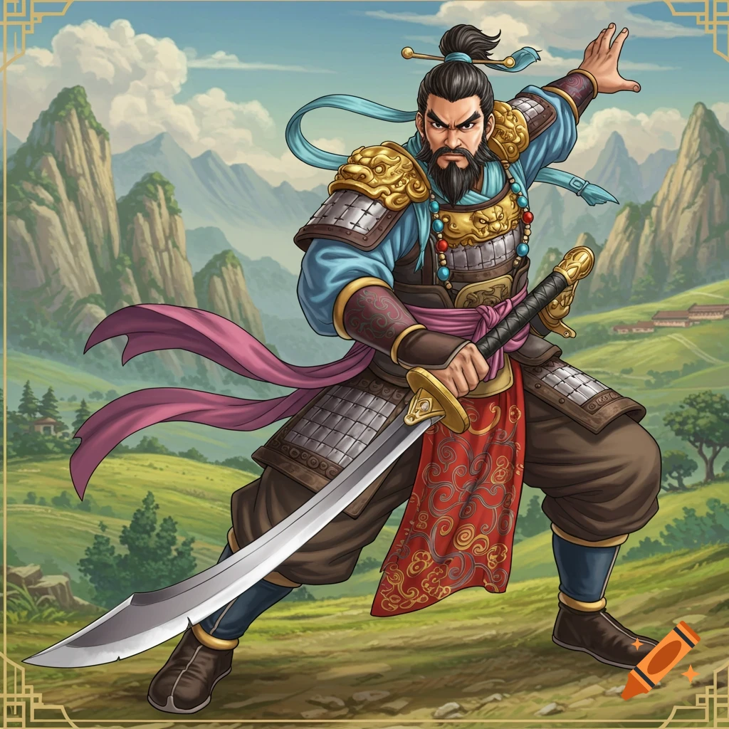 Chinese man with a scimitar sword in Dragon Quest style on Craiyon