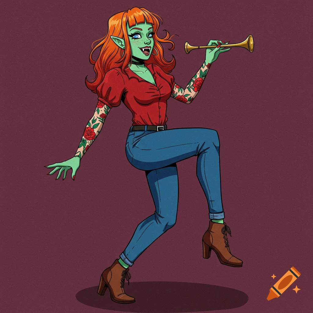 Emo girl with long hair reference sheet on Craiyon