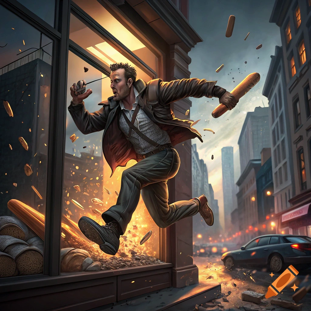 Die Hard character jumping through window, attacked by French men with ...