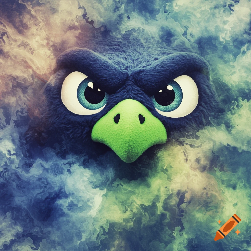 Blitz's abstract eye amidst blended Seahawks colors on Craiyon