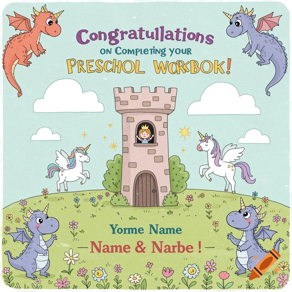 Cute preschool certification with dragons, princess tower, and unicorns ...