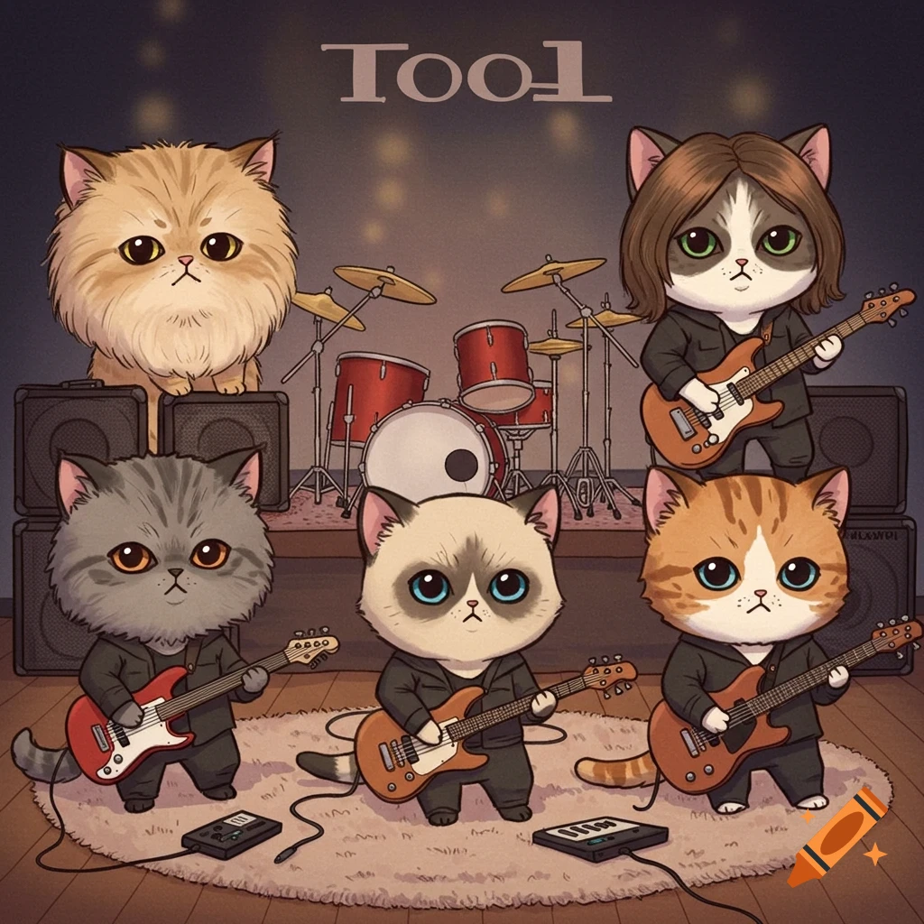 Tool band members as kittens illustration on Craiyon